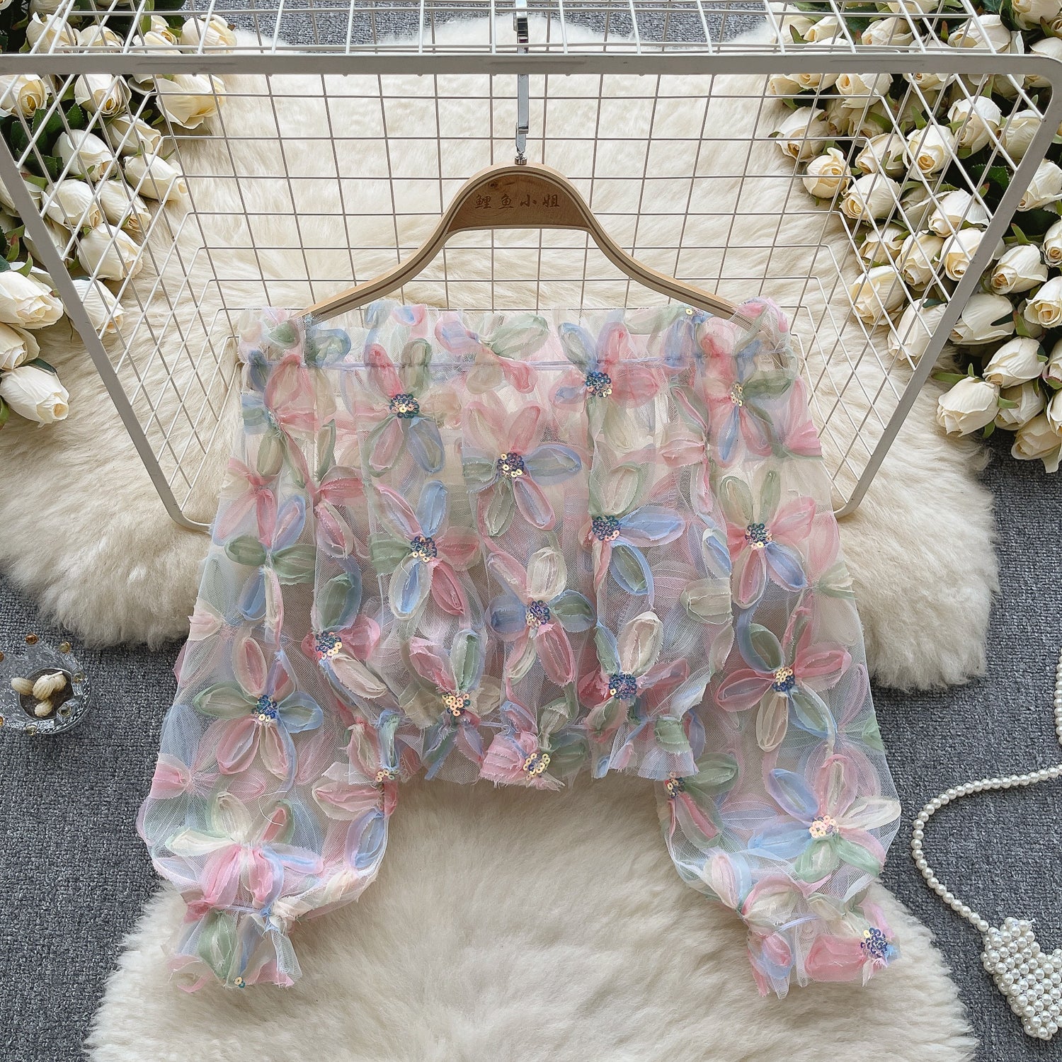 Fairy 3d Floral Mesh Top– irococo