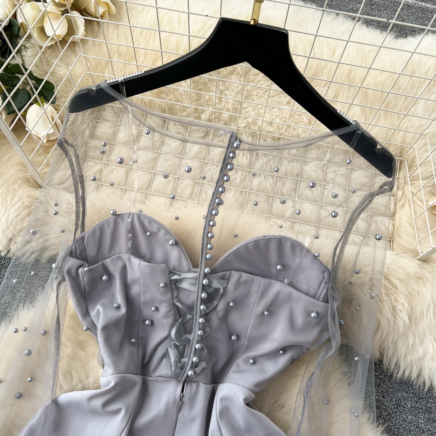 Elegant Beaded Mesh Party Dress– irococo