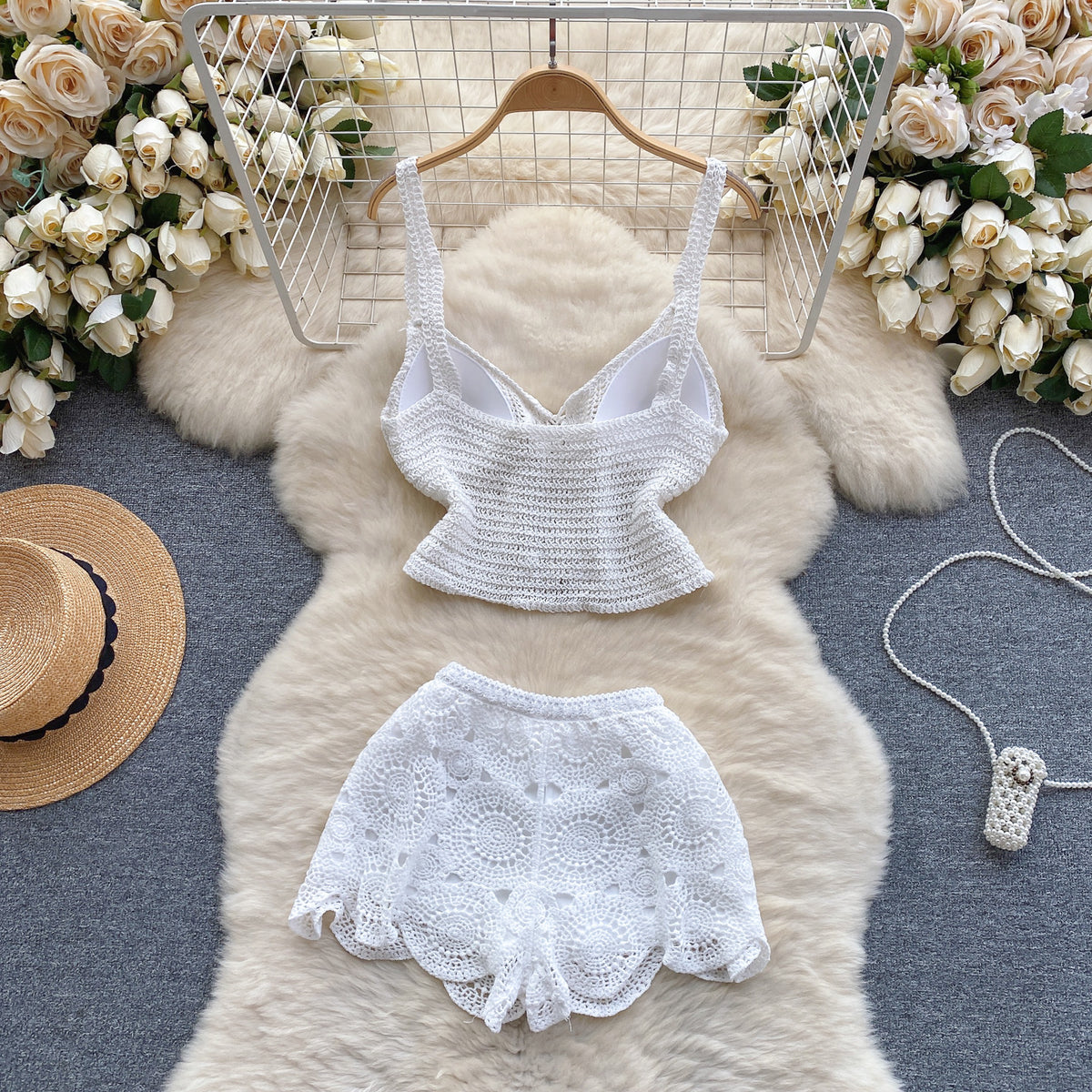 Camisole&Crochet Shorts Knitted 2Pcs– irococo