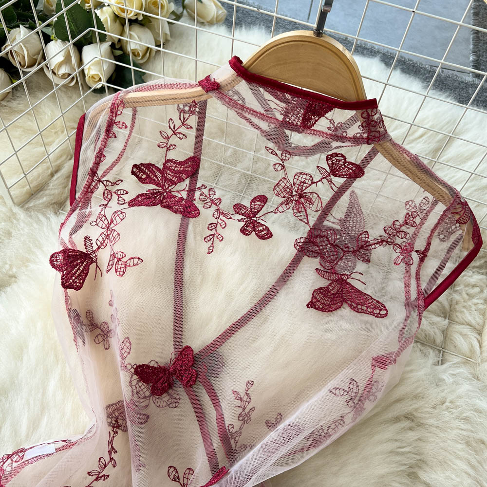 Sheer Mesh Butterfly Crochet Cheongsam Dress– irococo