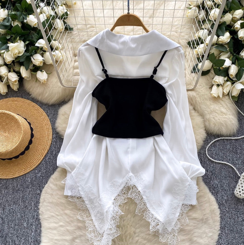 Lace Shirt & Black Camisole 2Pcs– irococo