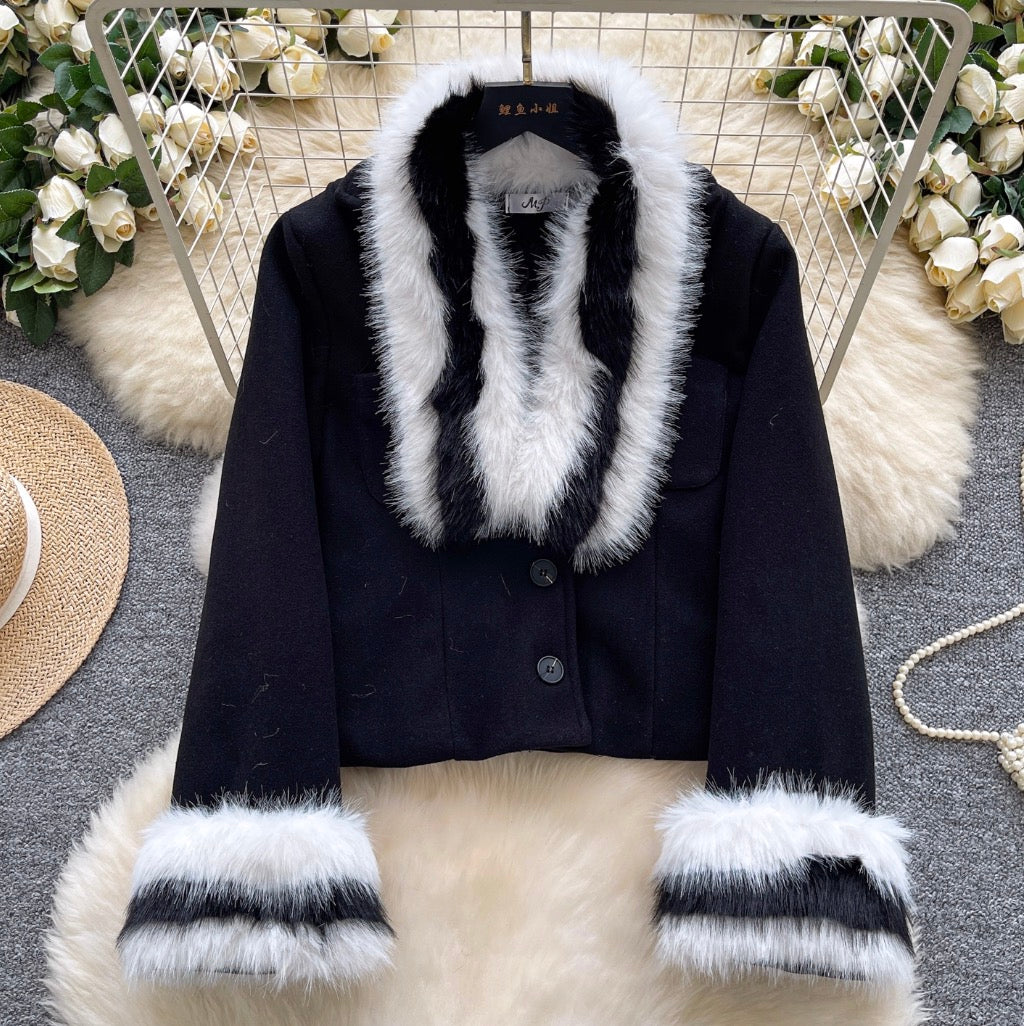 Black & White Furry Tweed Jacket– irococo