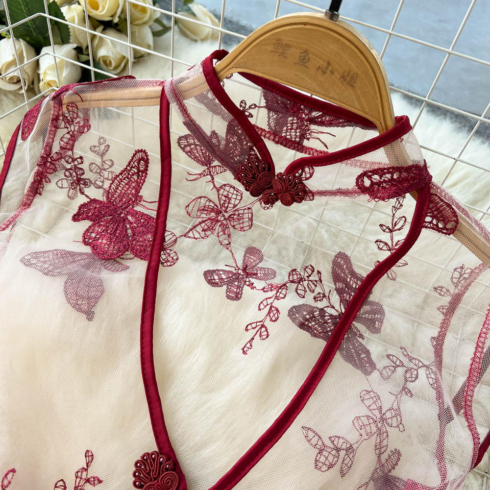 Sheer Mesh Butterfly Crochet Cheongsam Dress– irococo