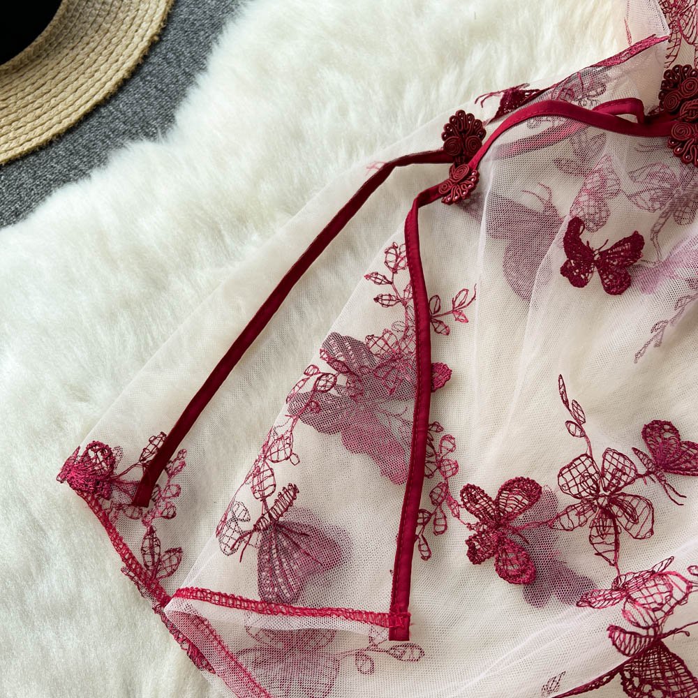 Sheer Mesh Butterfly Crochet Cheongsam Dress– irococo