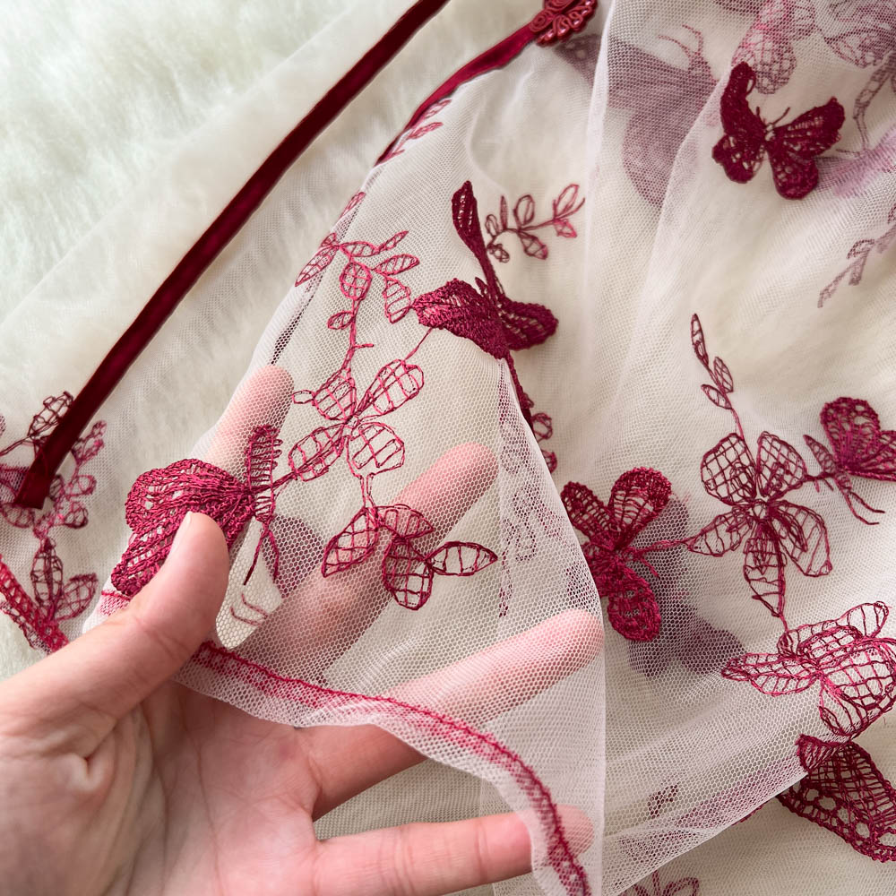 Sheer Mesh Butterfly Crochet Cheongsam Dress– irococo