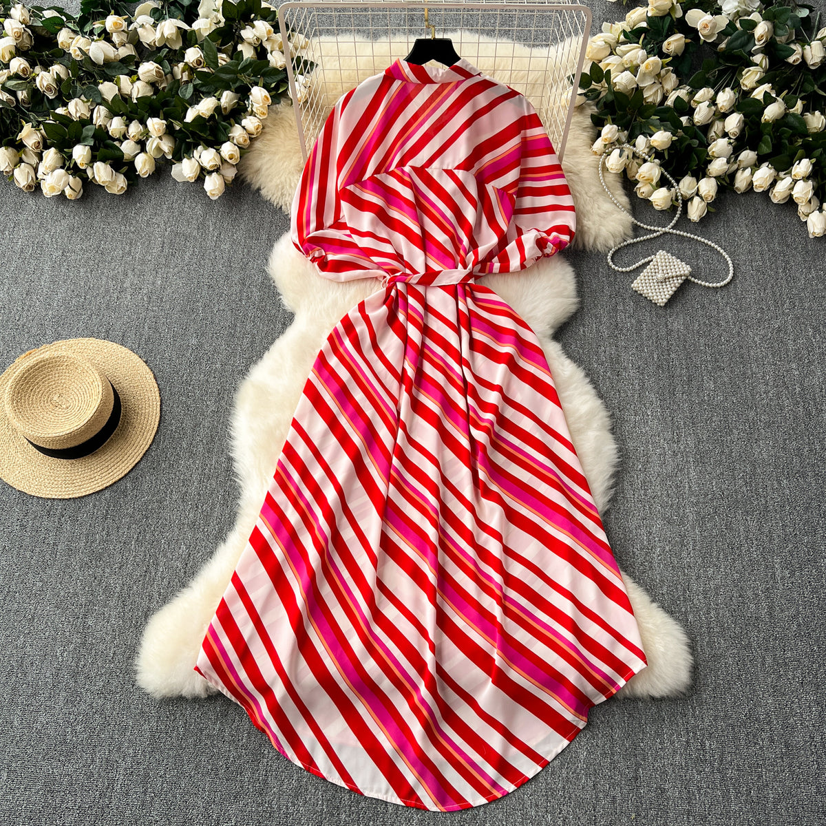 Colorful Slant Striped Shirt Dress– irococo