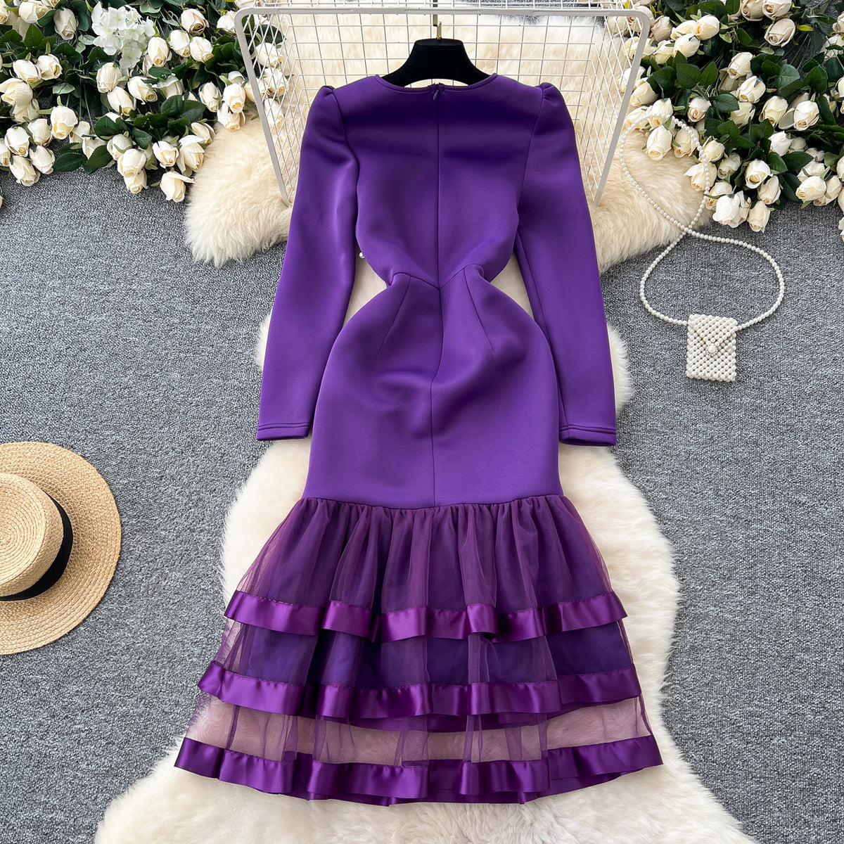 Beaded Mesh Pendulum Purple Dress– irococo