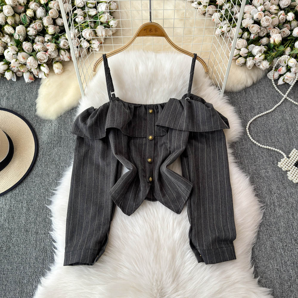 Ruffled Camisole&Pleated Skirt Striped 2Pcs– irococo