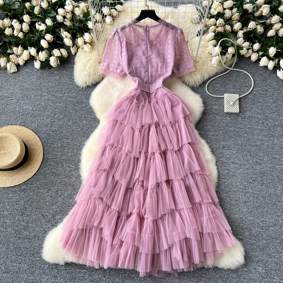 Vintage Beaded Layered Mesh Dress– irococo