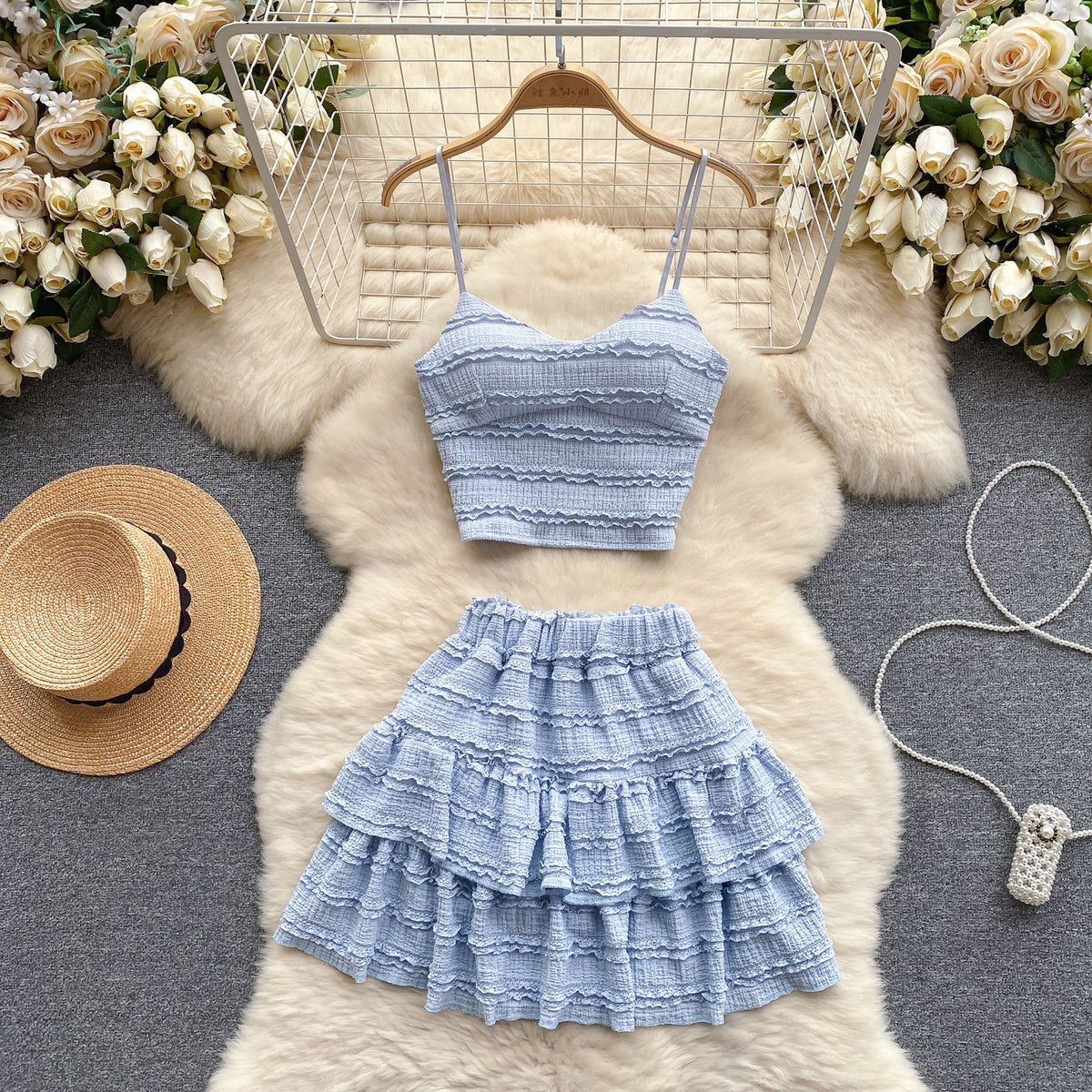 Camisole&Ruffled Skirt Lace 2Pcs– irococo